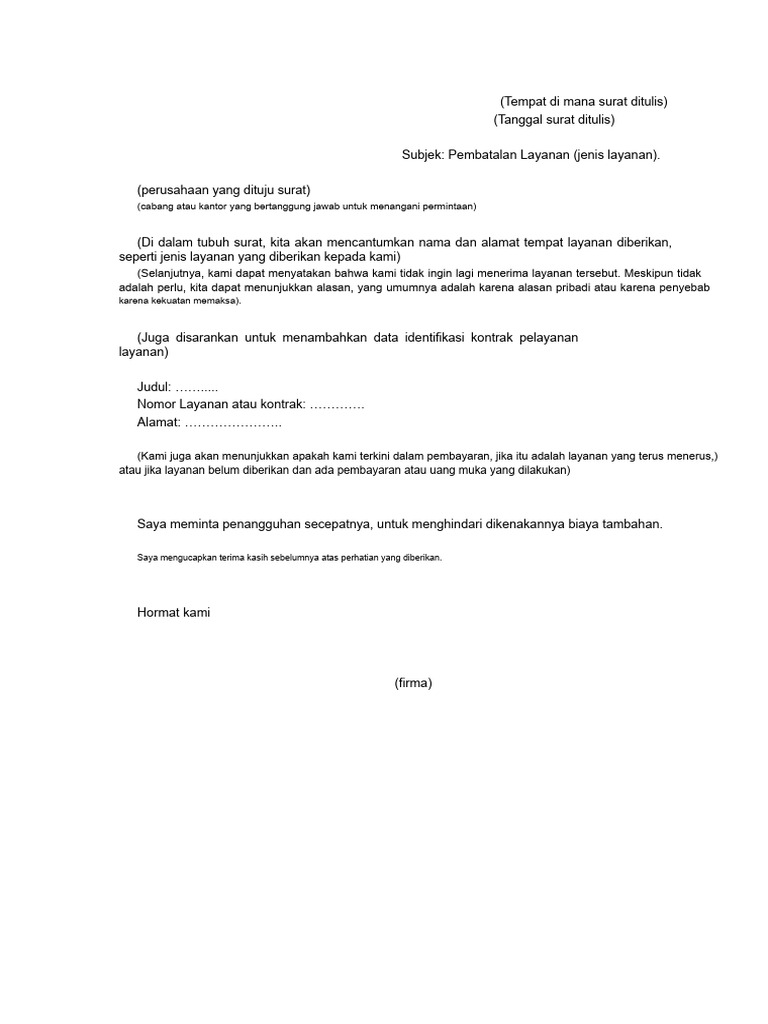 Surat Pembatalan Layanan Resmi | PDF
