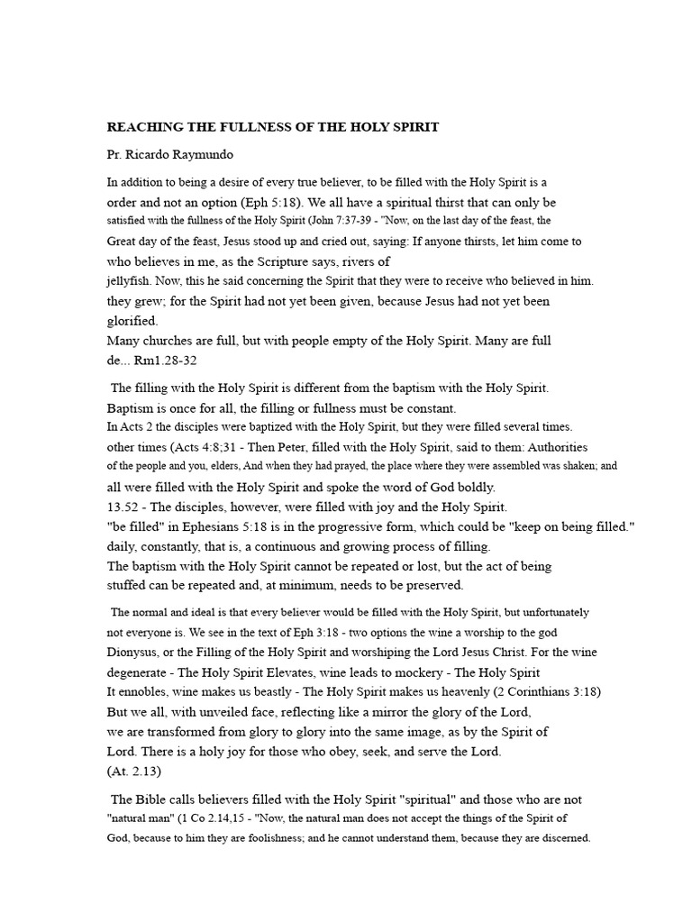 Understanding Holy Spirit Fullness | PDF | Baptism With The Holy Spirit ...