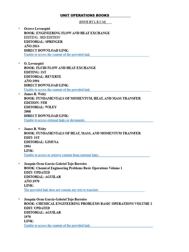 Key Unit Operations Texts in Engineering | PDF | Heat | Non Equilibrium ...