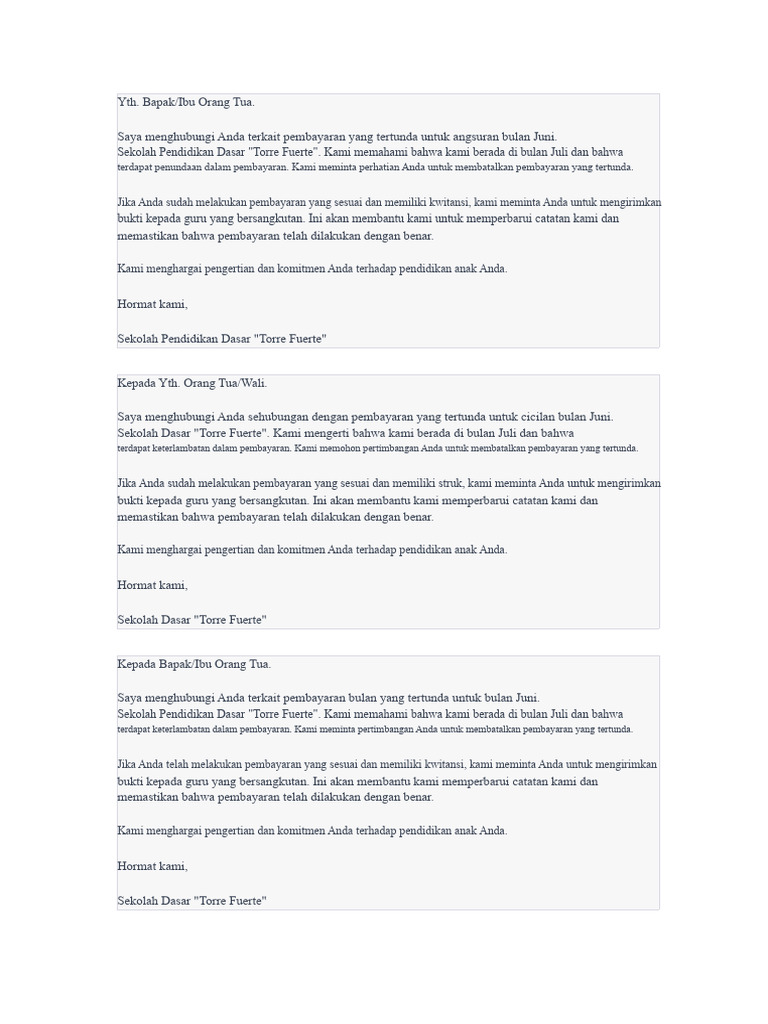 Pemberitahuan Pembayaran Terlambat Juni | PDF