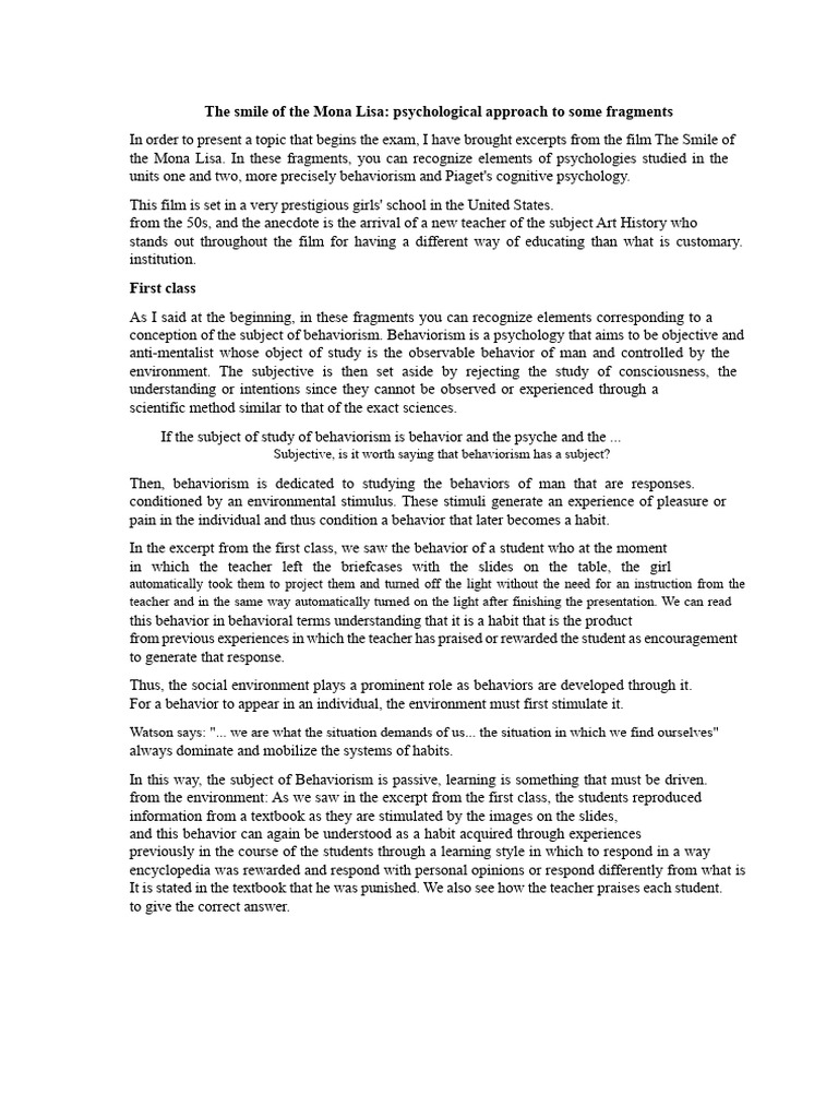 The Smile of The Mona Lisa - Psychological Analysis | PDF | Behaviorism ...