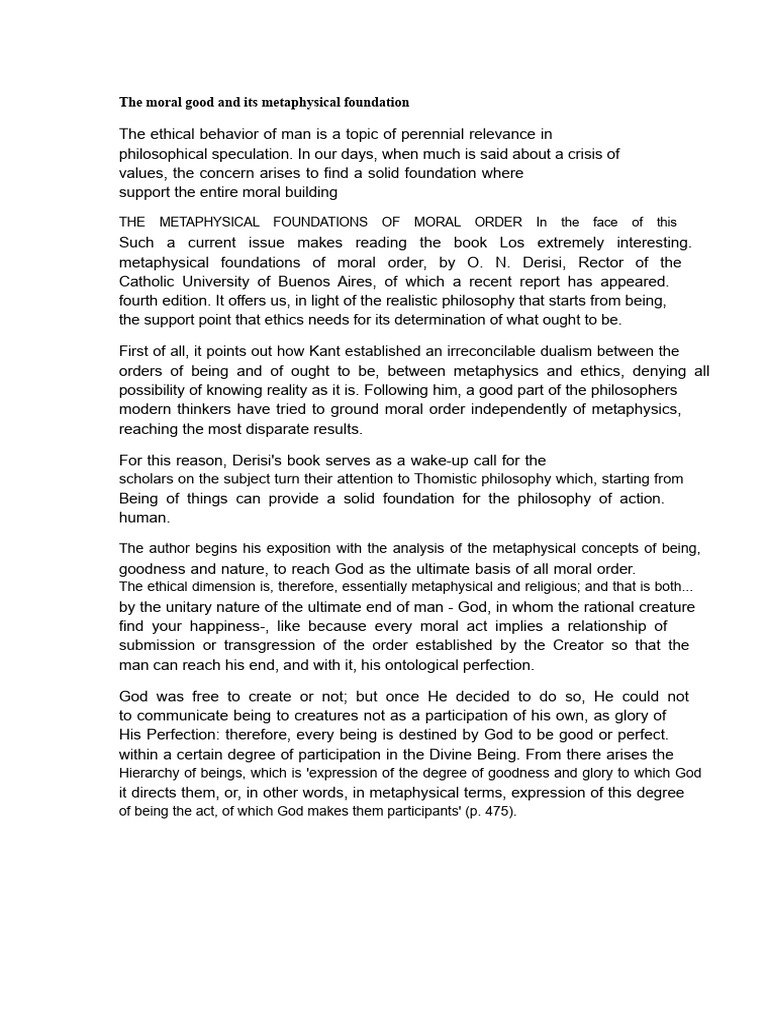 The Moral Good and Its Metaphysical Foundation | PDF | Metaphysics ...