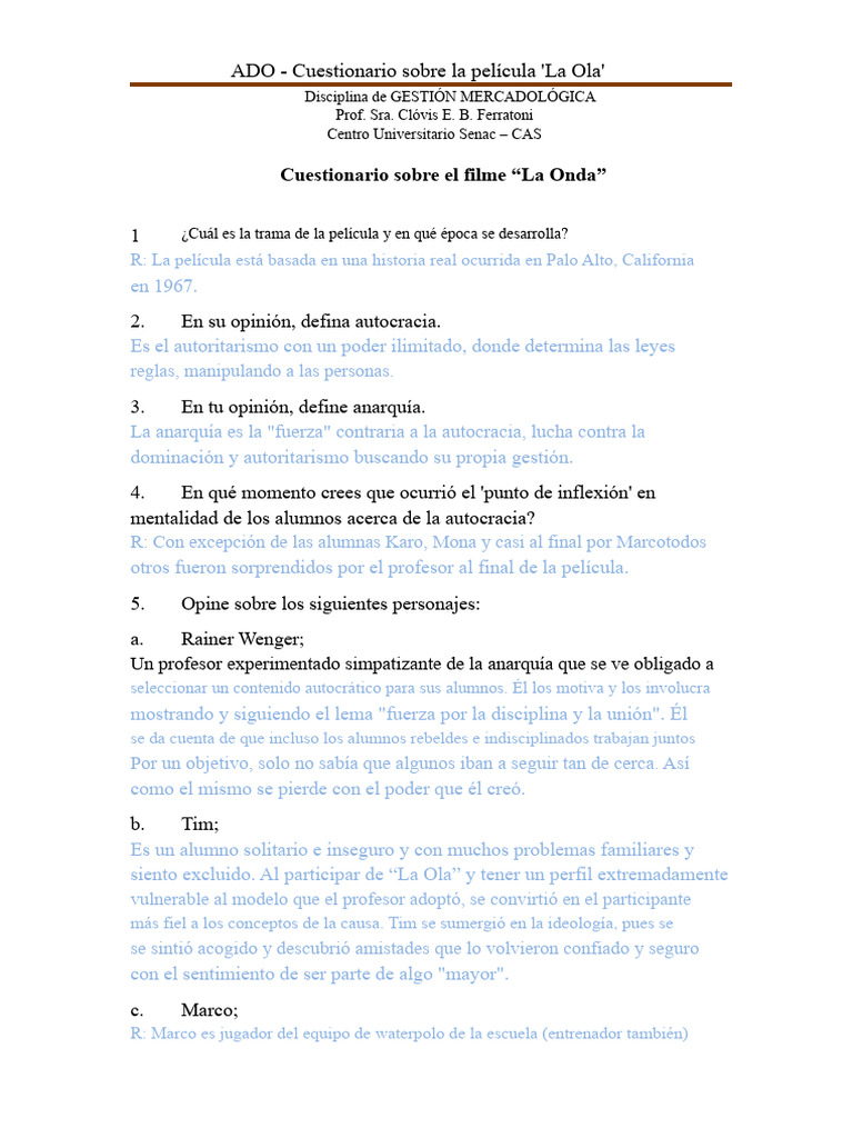 Cuestionario sobre 'La Ola' y sus Temas | PDF