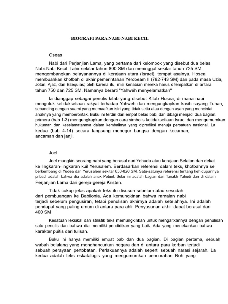 Biografi Nabi-Nabi Kecil dalam Alkitab | PDF