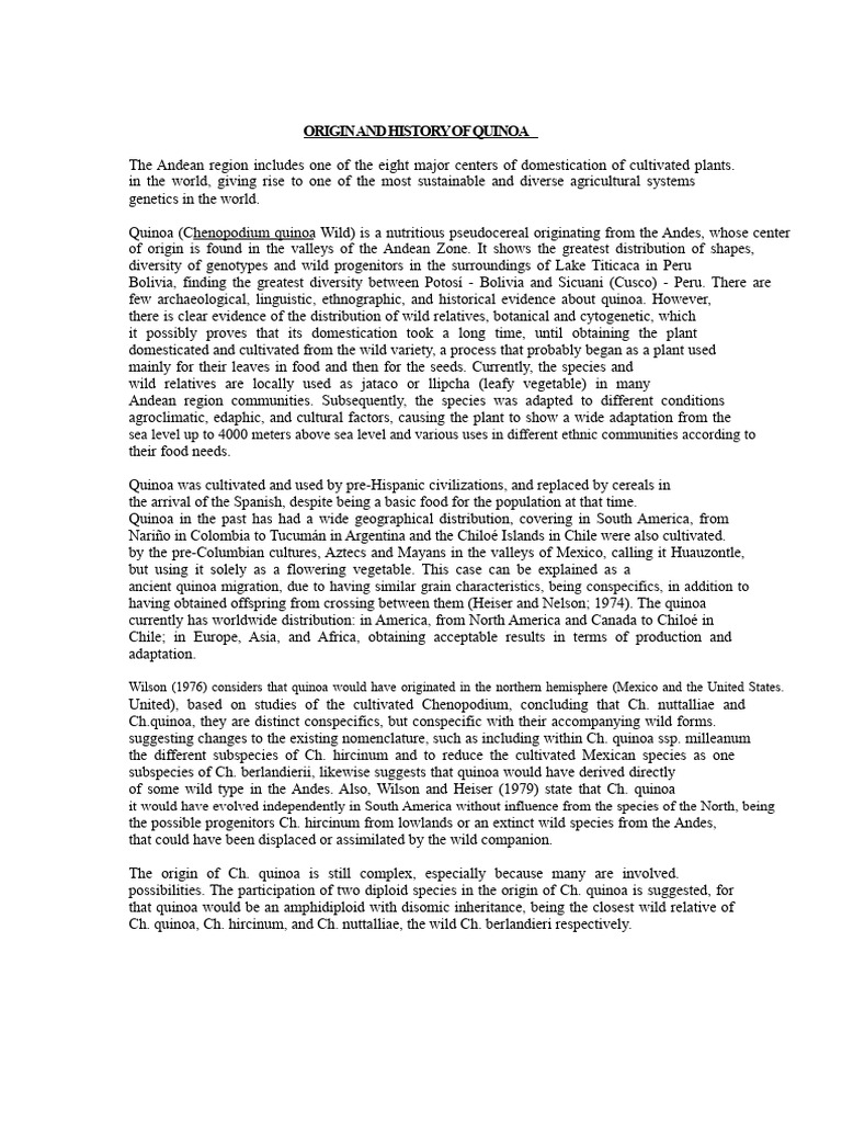 Origin and History of Quinoa | PDF | Quinoa | Cereals