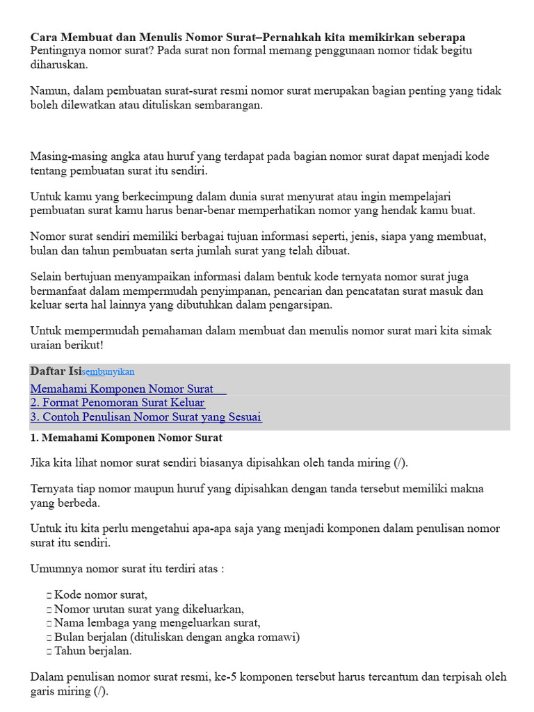 Cara Membuat Dan Menulis Nomor Surat | PDF