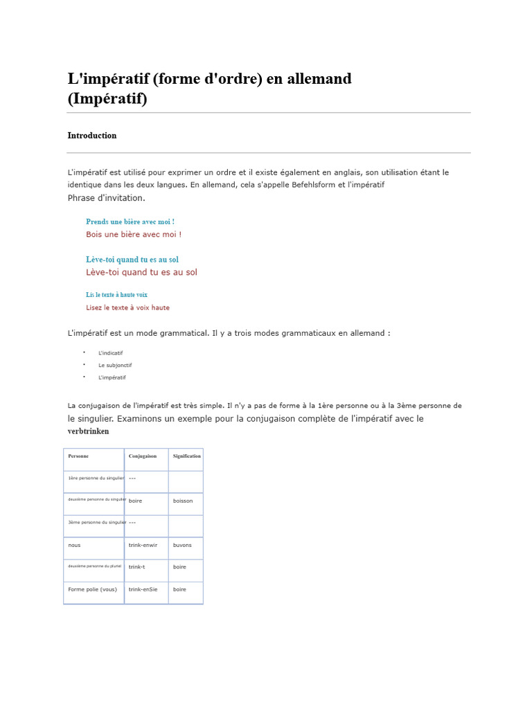 L'impératif | PDF | Verbe | Nombre grammatical