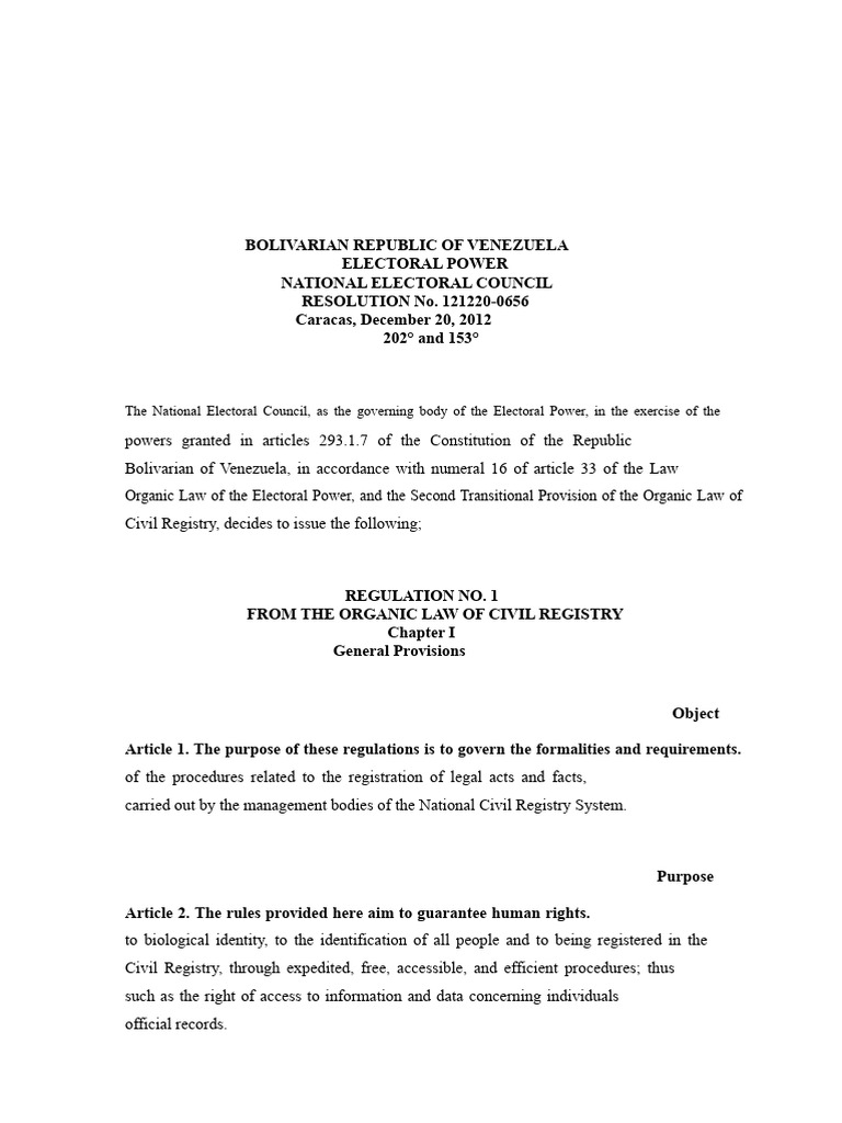 Venezuela Civil Registry Regulations 2012 | PDF | Birth Certificate ...