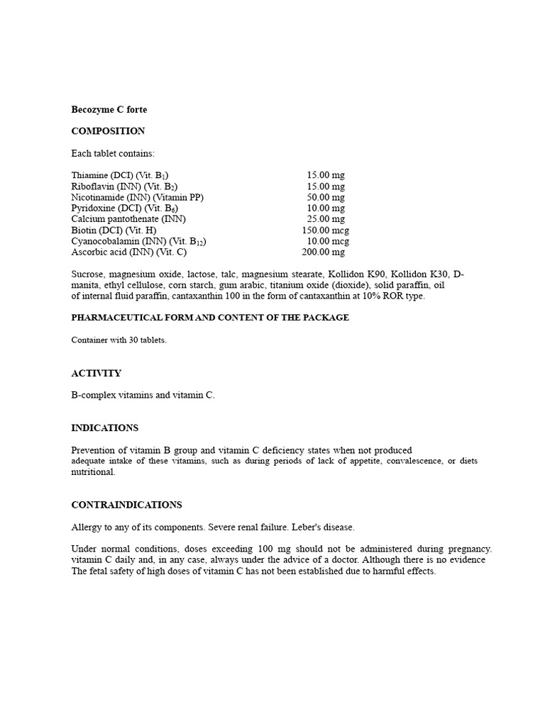Becozyme C Forte Leaflet From Bayer | PDF | Vitamin | Vitamin C