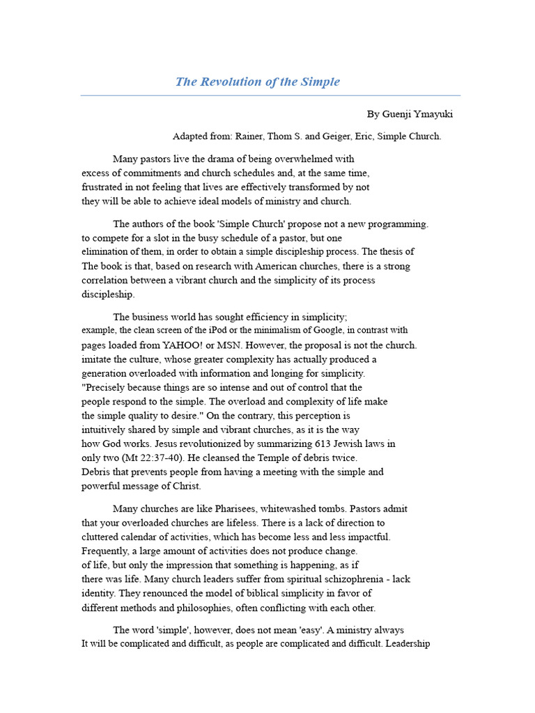 Simple Church Thom Rainer Guenji | PDF | Jesus | Disciple (Christianity)