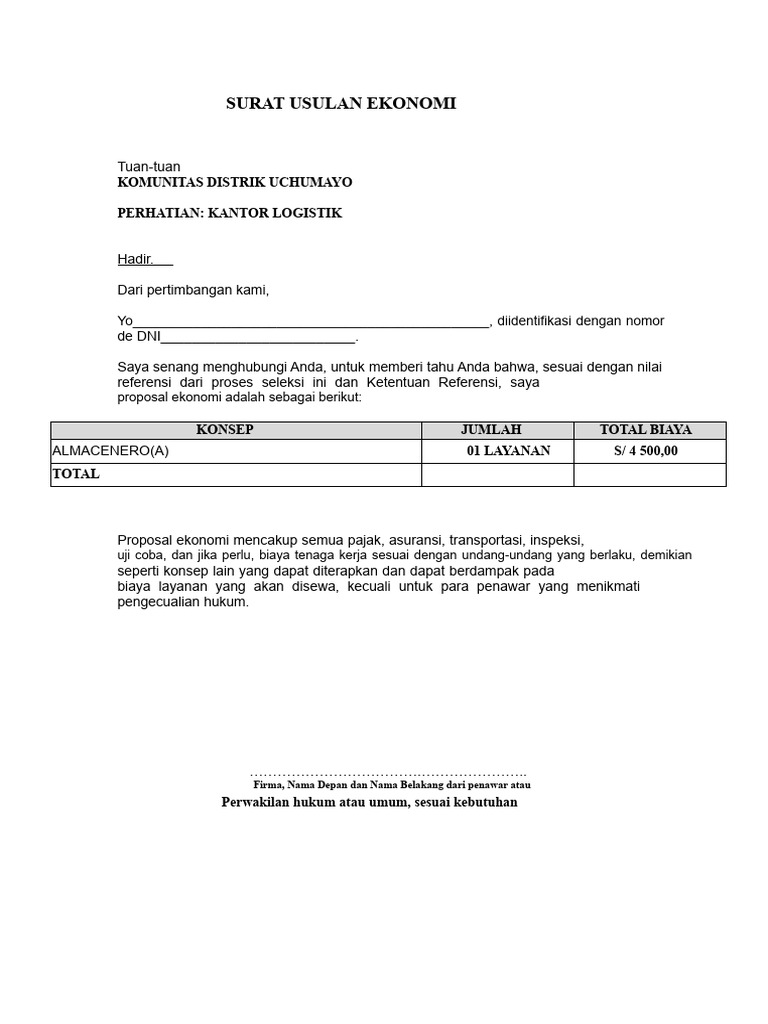SURAT PROPOSAL EKONOMI Model | PDF