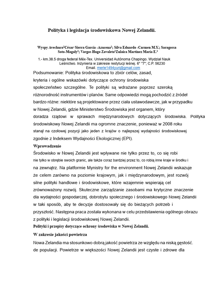 Polityka I Legislacja Środowiskowa Nowej Zelandii | PDF