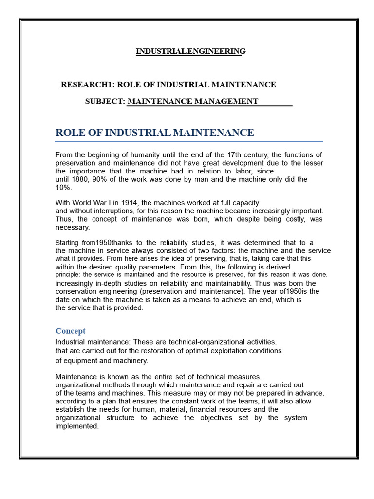 Role of Industrial Maintenance | PDF | Economies | Business