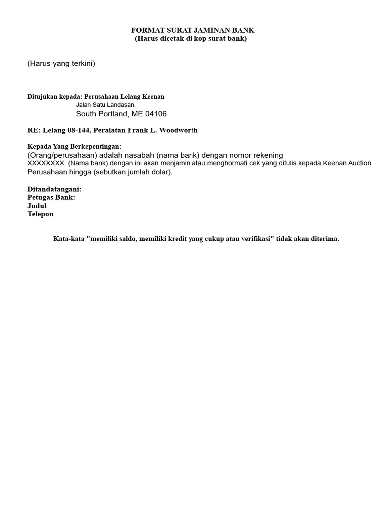 Format Surat Jaminan Bank | PDF