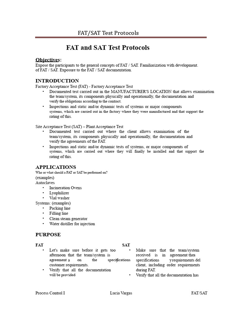 FAT/SAT Testing Protocol Overview | PDF | Verification And Validation