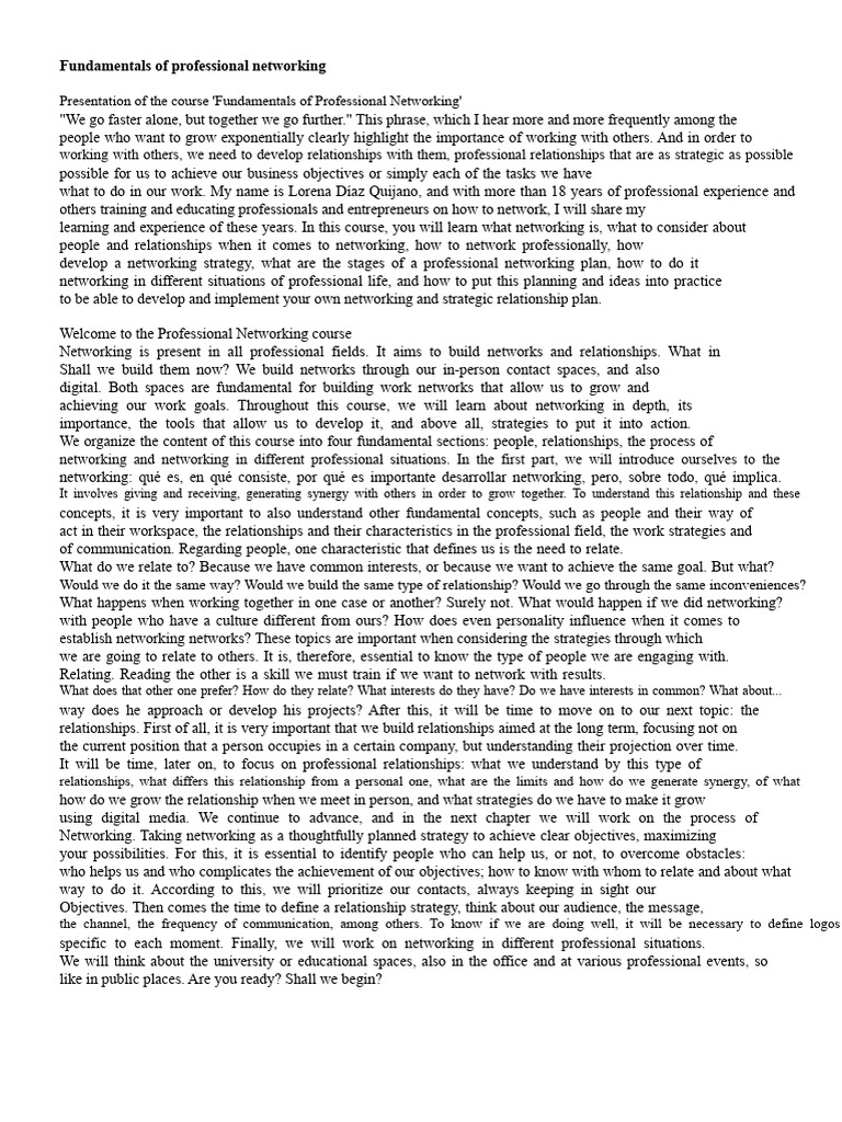 Fundamentals of Professional Networking | PDF | Communication | Goal