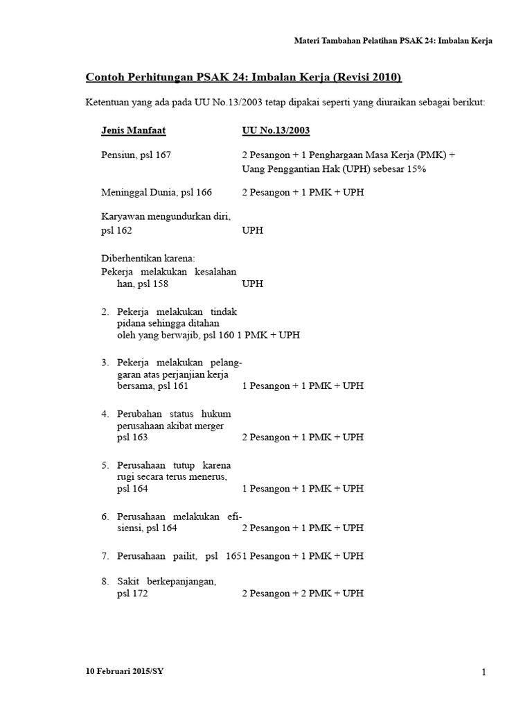 Contoh Perhitungan PSAK 24 Imbalan Kerja | PDF