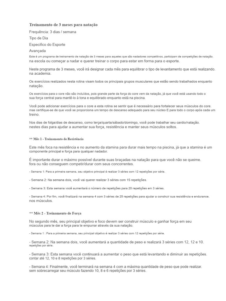 Rotina de Academia para Natação e Triatlo | PDF | Treinamento de força ...