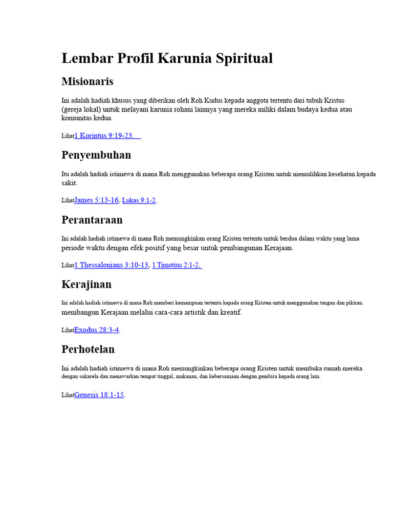 Lembar Profil Karunia Spiritual | PDF
