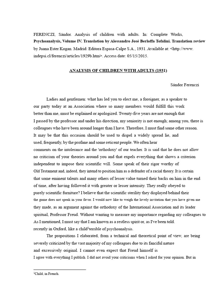 06 - FERENCZI, Sándor - Analysis of Children With Adults | PDF ...