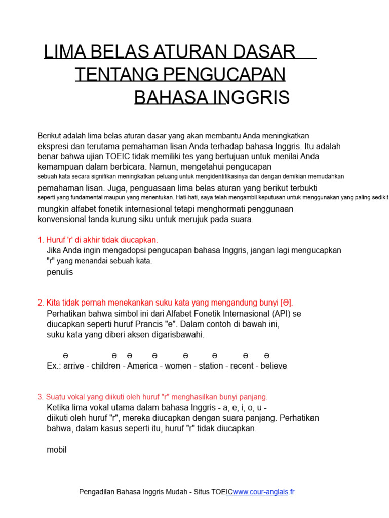 Aturan Pengucapan Bahasa Inggris Dasar | PDF