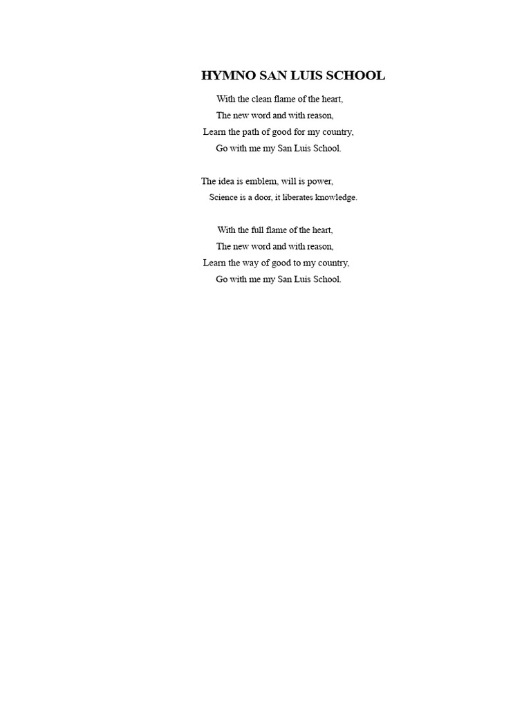 Hymn of San Luis School | PDF