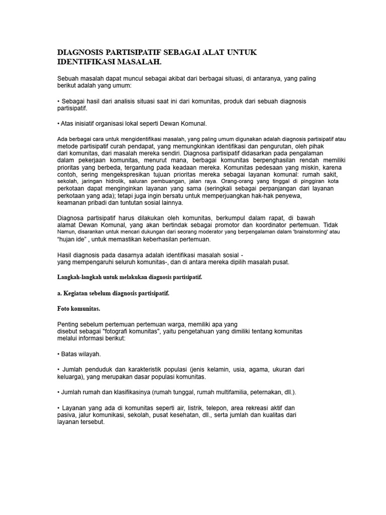Diagnostik Partisipatif Sebagai Alat Untuk Identifikasi Masalah | PDF
