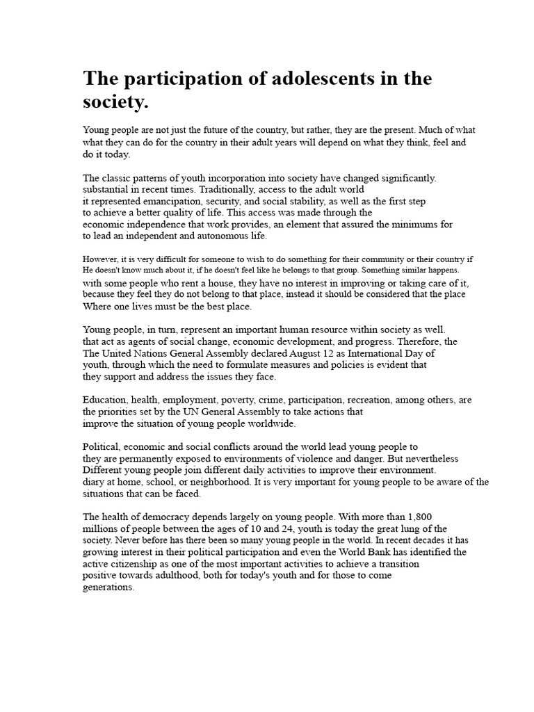 The participation of adolescents in society | PDF | Democracy ...