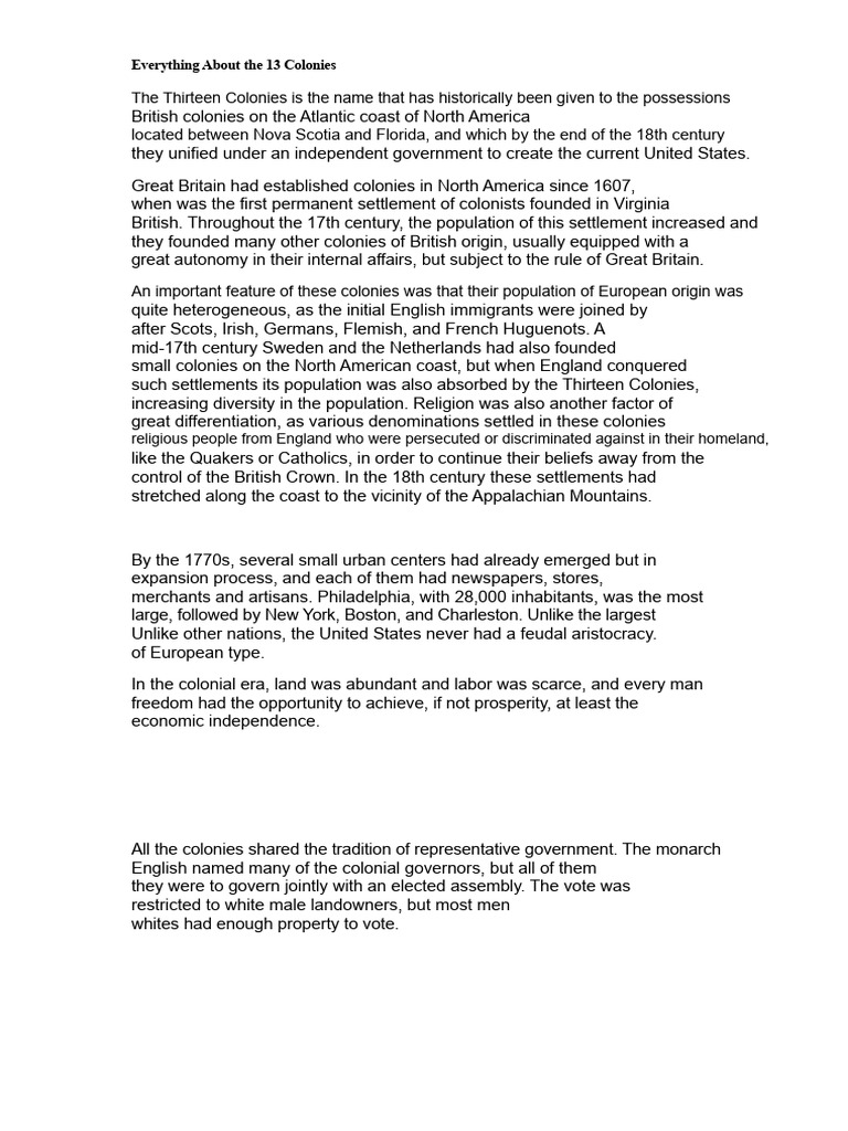 Overview of the Thirteen Colonies | PDF | Thirteen Colonies | Kingdom ...