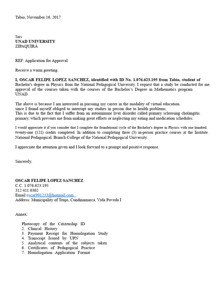 UNAD Course Approval Application Letter | PDF