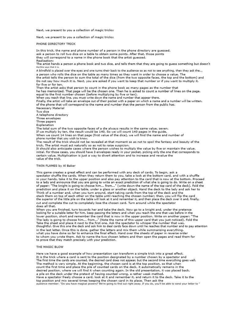 Collection of Magic Tricks | PDF | Playing Cards | Mentalism