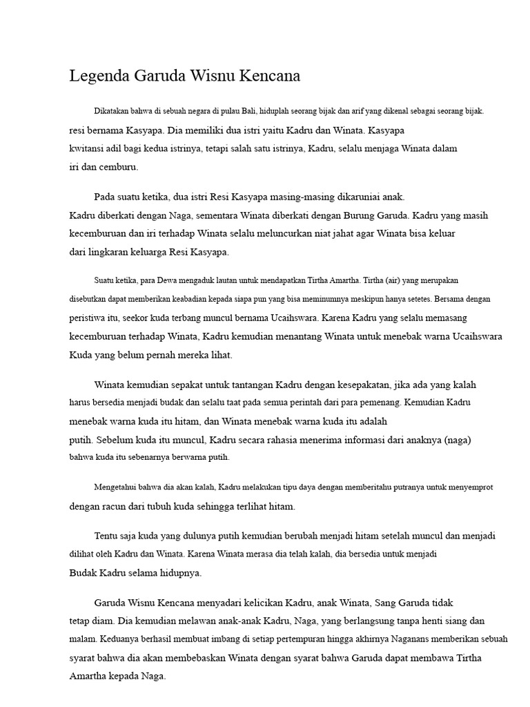Dongeng Legenda Garuda Wisnu Kencana | PDF