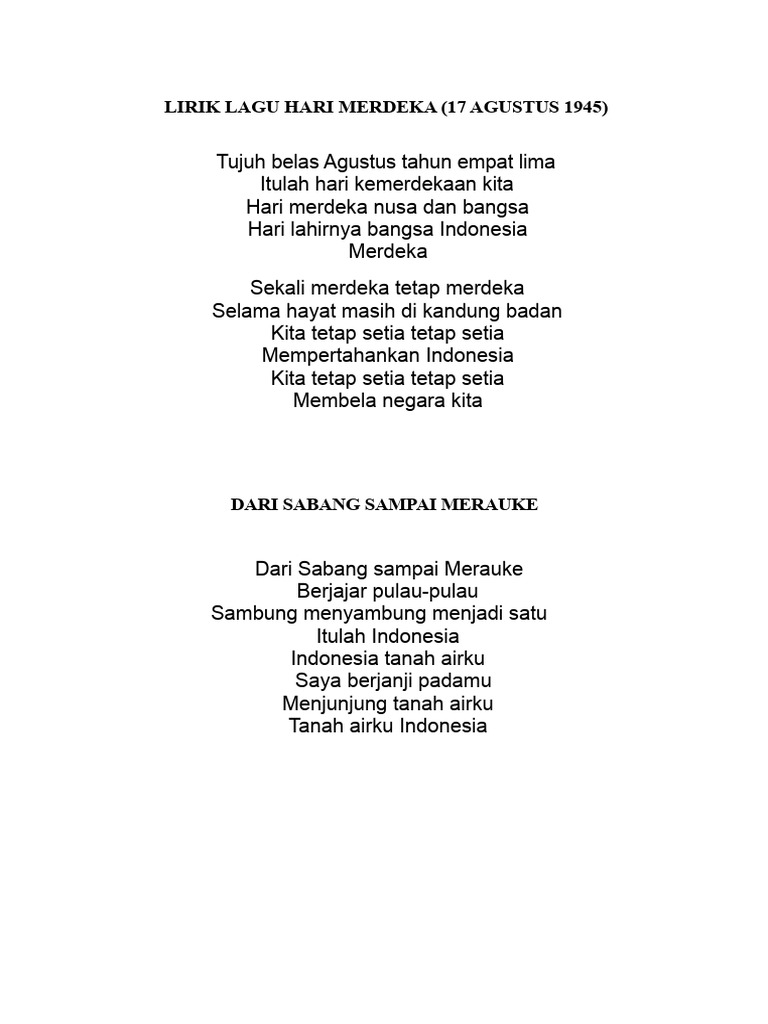 Lirik Lagu Hari Merdeka | PDF
