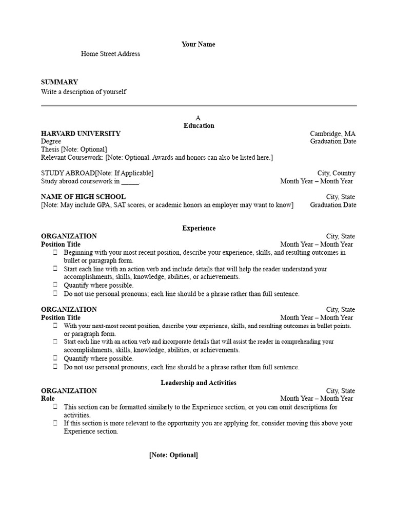 Harvard CV Template ATS FRIENDLY | PDF | Résumé