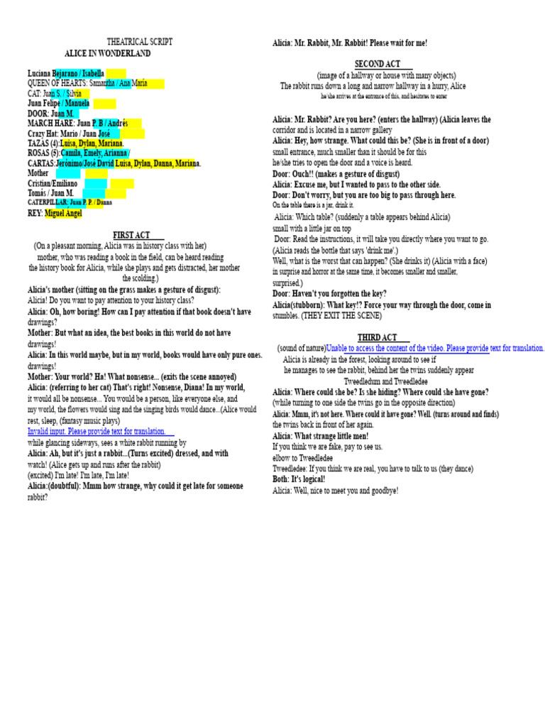 THEATRICAL SCRIPT ALICE FOR PRINTING.... | PDF | Alice's Adventures In ...