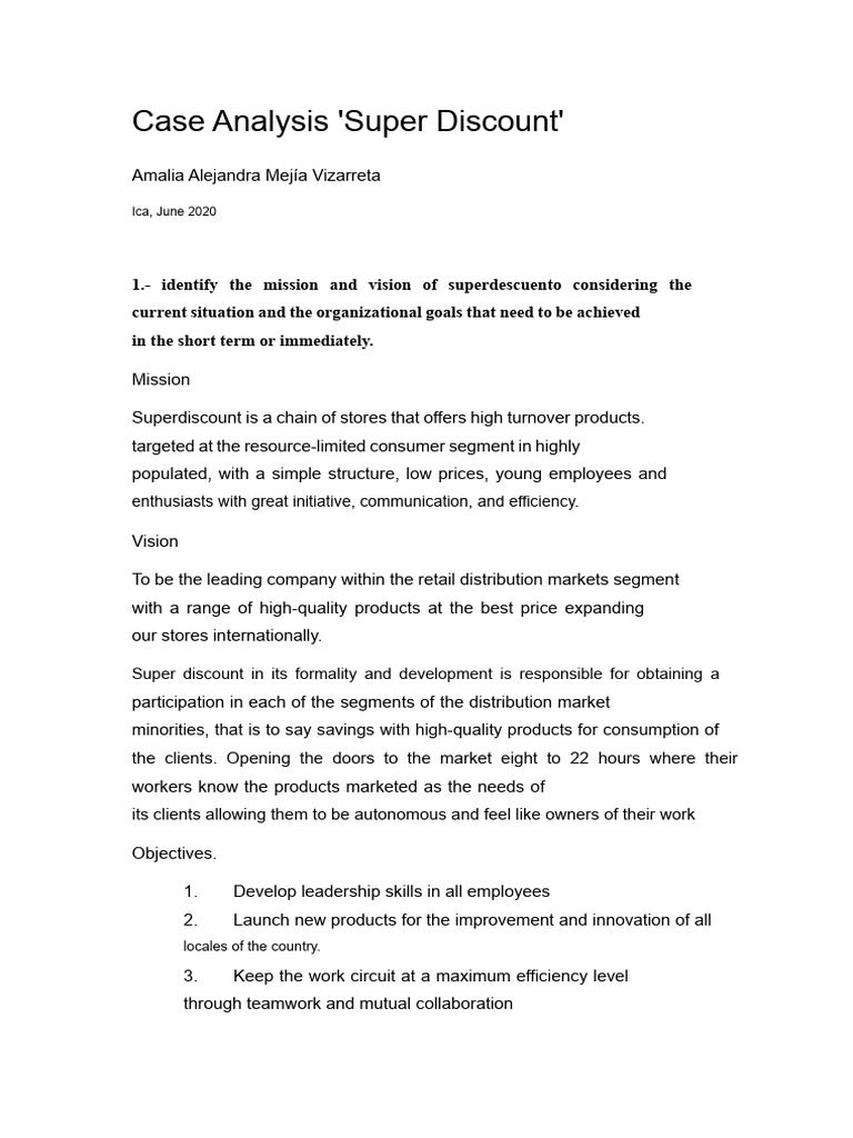 Super Discount Case Analysis: Mission & Goals | PDF | Leadership ...