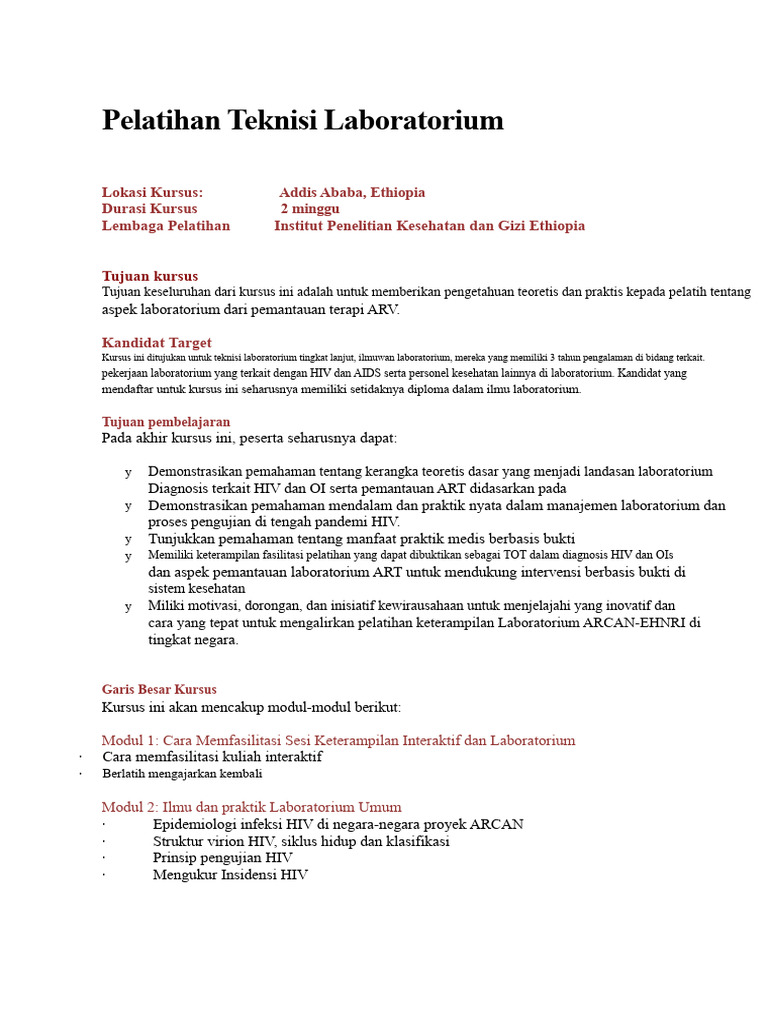 Pelatihan Teknisi Laboratorium | PDF