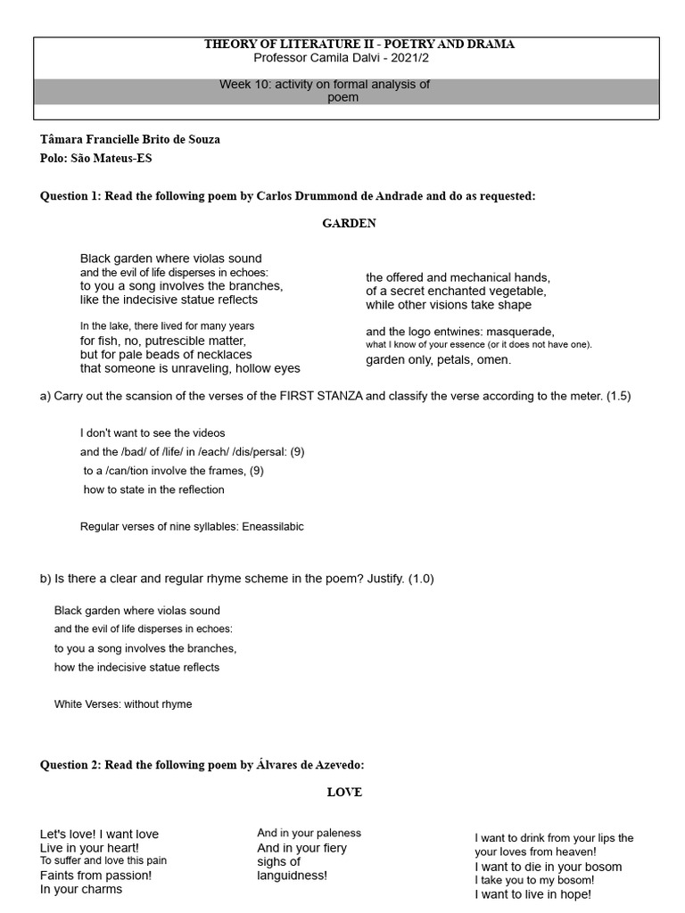 Poetry Formal Analysis and Metrics | PDF | Poetry | Rhyme