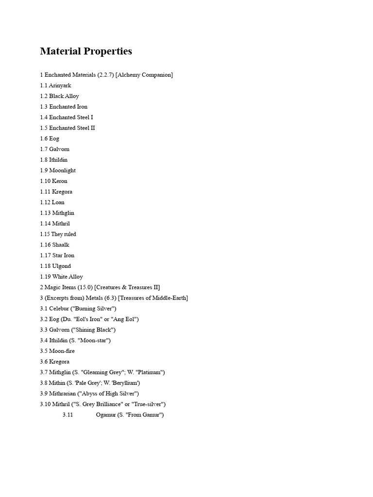 Rolemaster Material Properties | PDF | Alloy | Metals