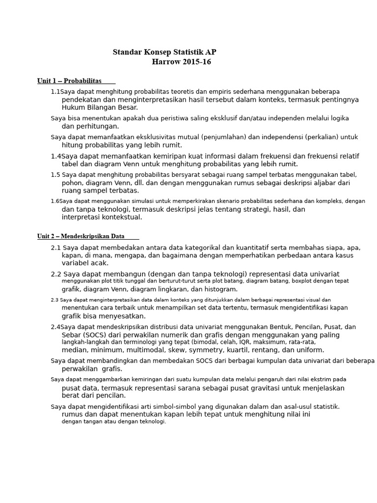 Standar Konsep Statistik AP 1516 | PDF