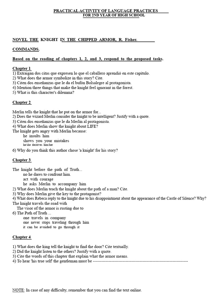 Language and Literature Activities 2nd Pol - The Knight in Rusty Armor ...
