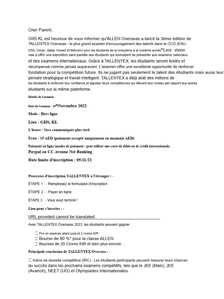 TALLENTEX Overseas 2023 : Inscription et Détails | PDF | Quotient ...
