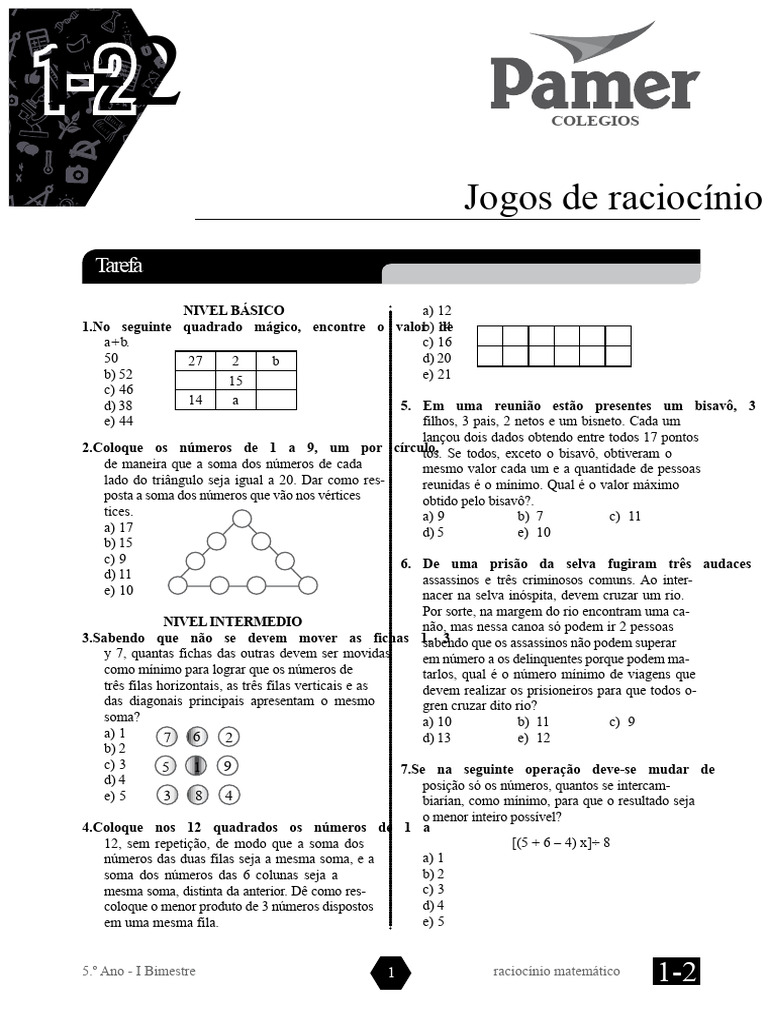 10 Tarefa Raciocínio Matemático 5° ano (1).pdf | PDF | Matemática