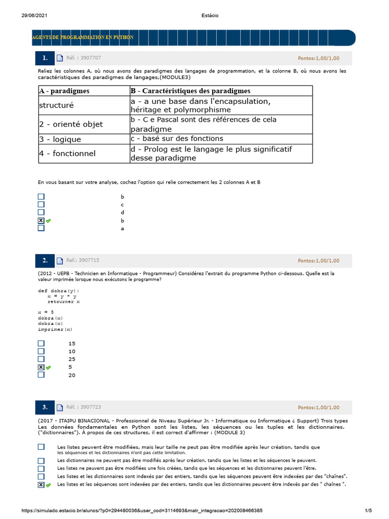 Épreuve - PARADIGMES DES LANGAGES DE PROGRAMMATION EN PYTHON | PDF | Langage de programmation ...