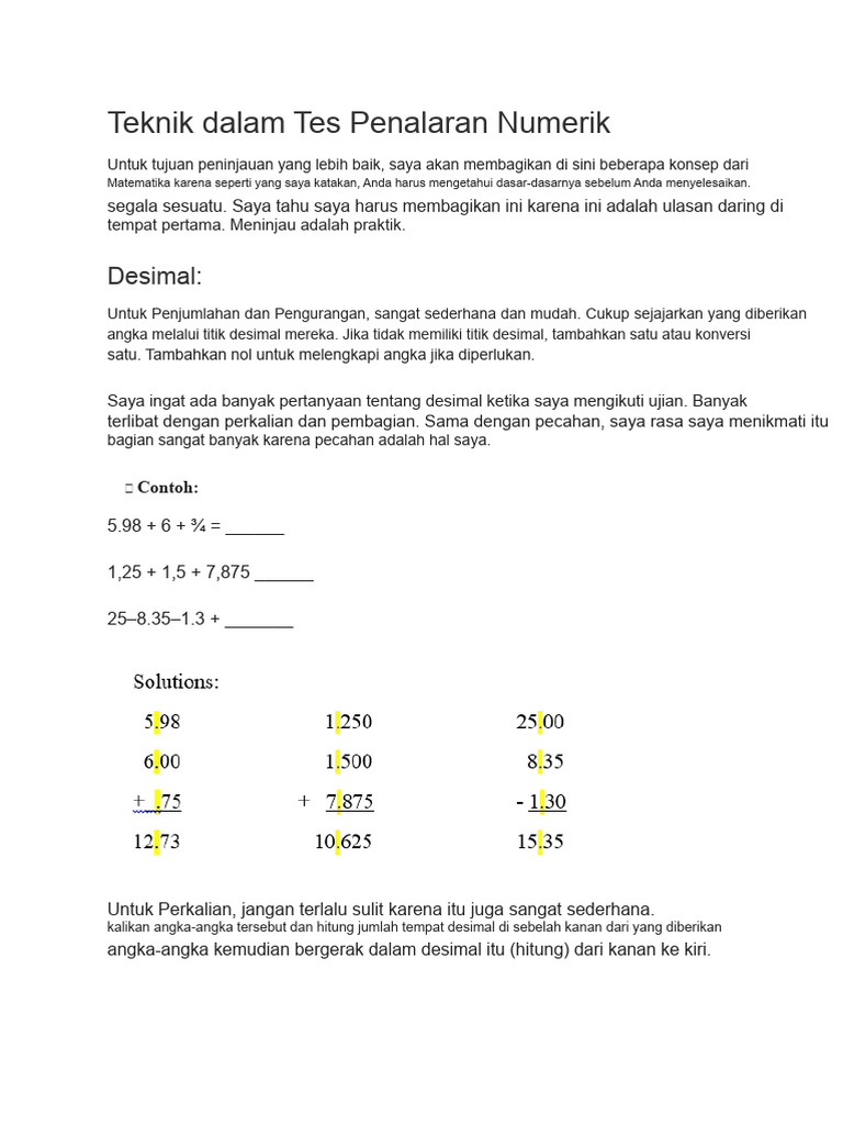 Teknik Tes Penalaran Numerik Matematika | PDF