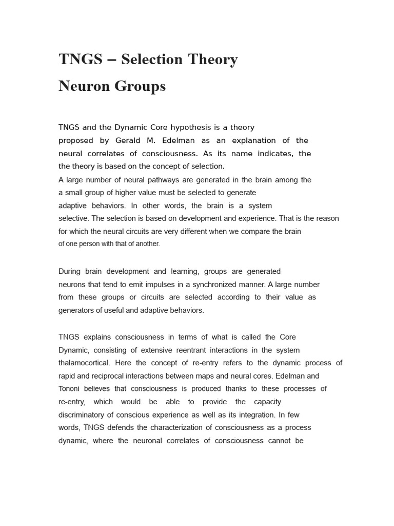Theory of Neural Group Selection | PDF | Consciousness | Natural Selection