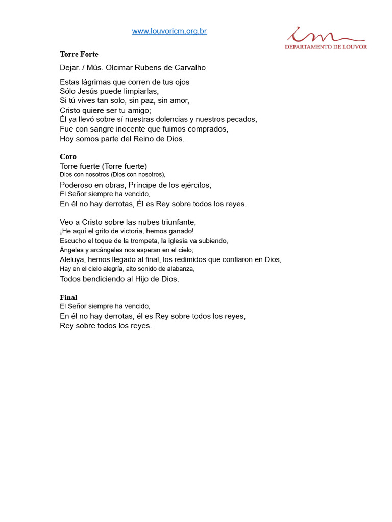 Torre Fuerte - Letra (Sitio Alabanza ICM) | PDF