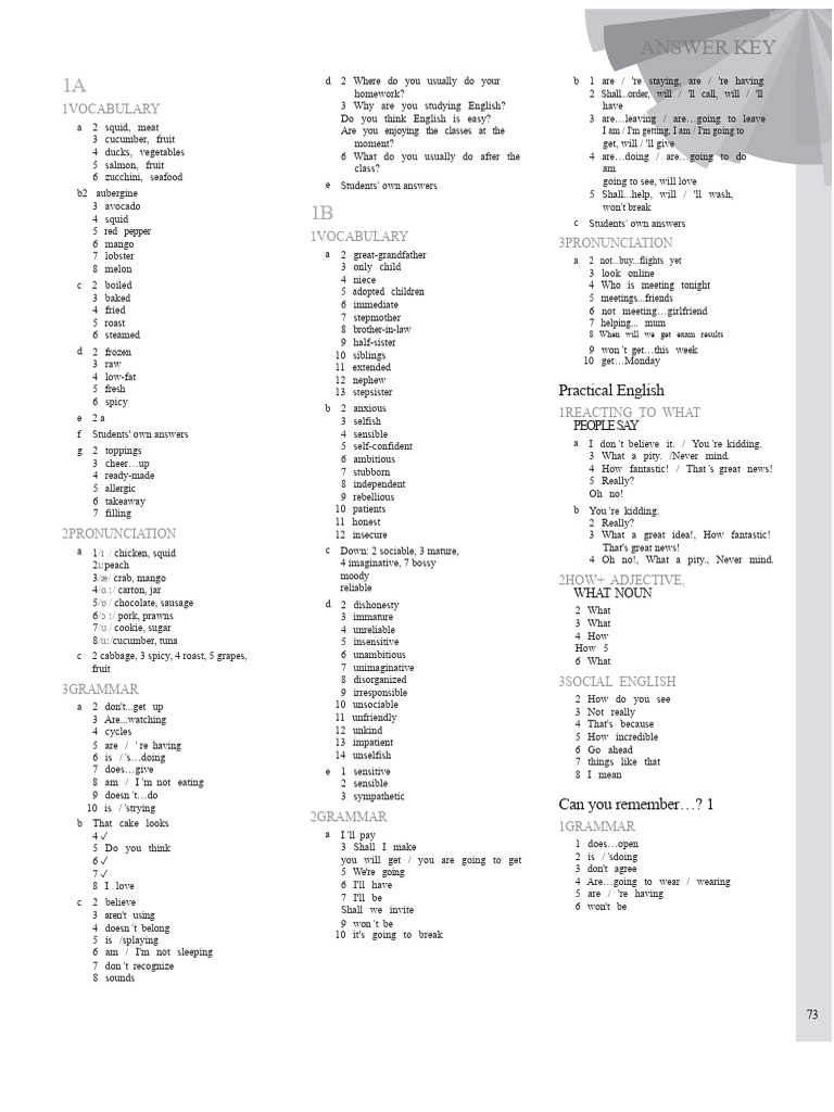 English File Intermediate Workbook 1-5 Answer Key | PDF | Foods