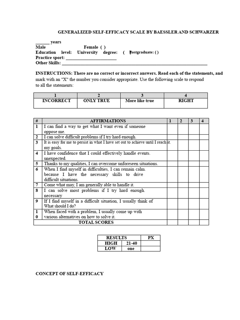 General Self-Efficacy Scale by Baessler and Schwarzer | PDF | Self Efficacy | Neuroscience