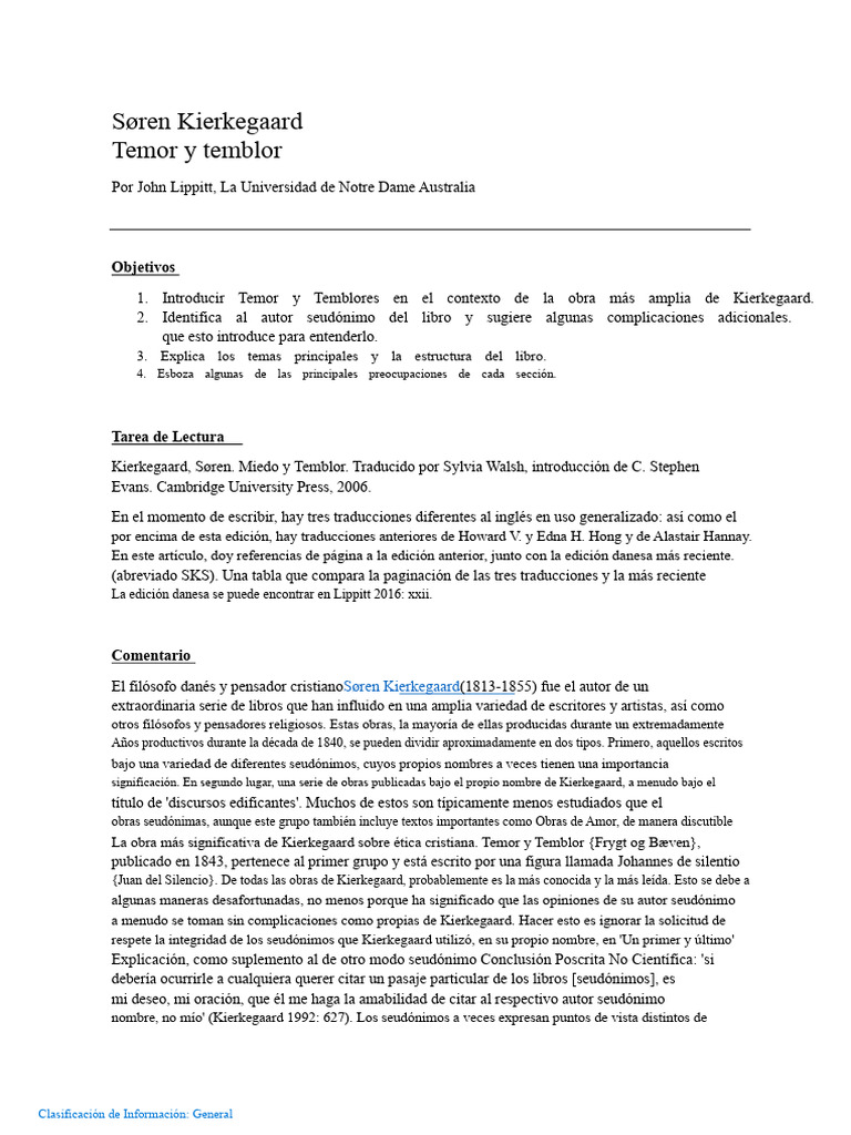 El Temor y Temblor de Kierkegaard | PDF | Immanuel Kant | Søren Kierkegaard